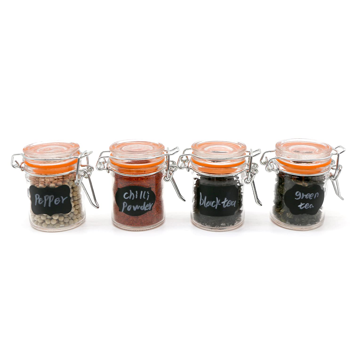 Homelike Style 1.7 oz Mini Glass Spice Bottles, Small Glass Jars with Airtight Lid and Leak Proof Rubber Gasket, 24 Pack Empty Spice Containers with Labels for Home and Kitchen