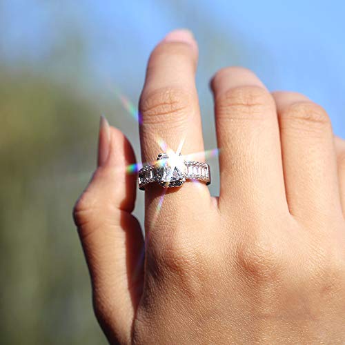 Gixaxak Princess Cut Cubic Zirconia Ring 925 Sterling Silver Engagement Wedding Ring with Emerald Cut Cubic Zirconia Simulated Diamond Wedding Engagement Ring 7