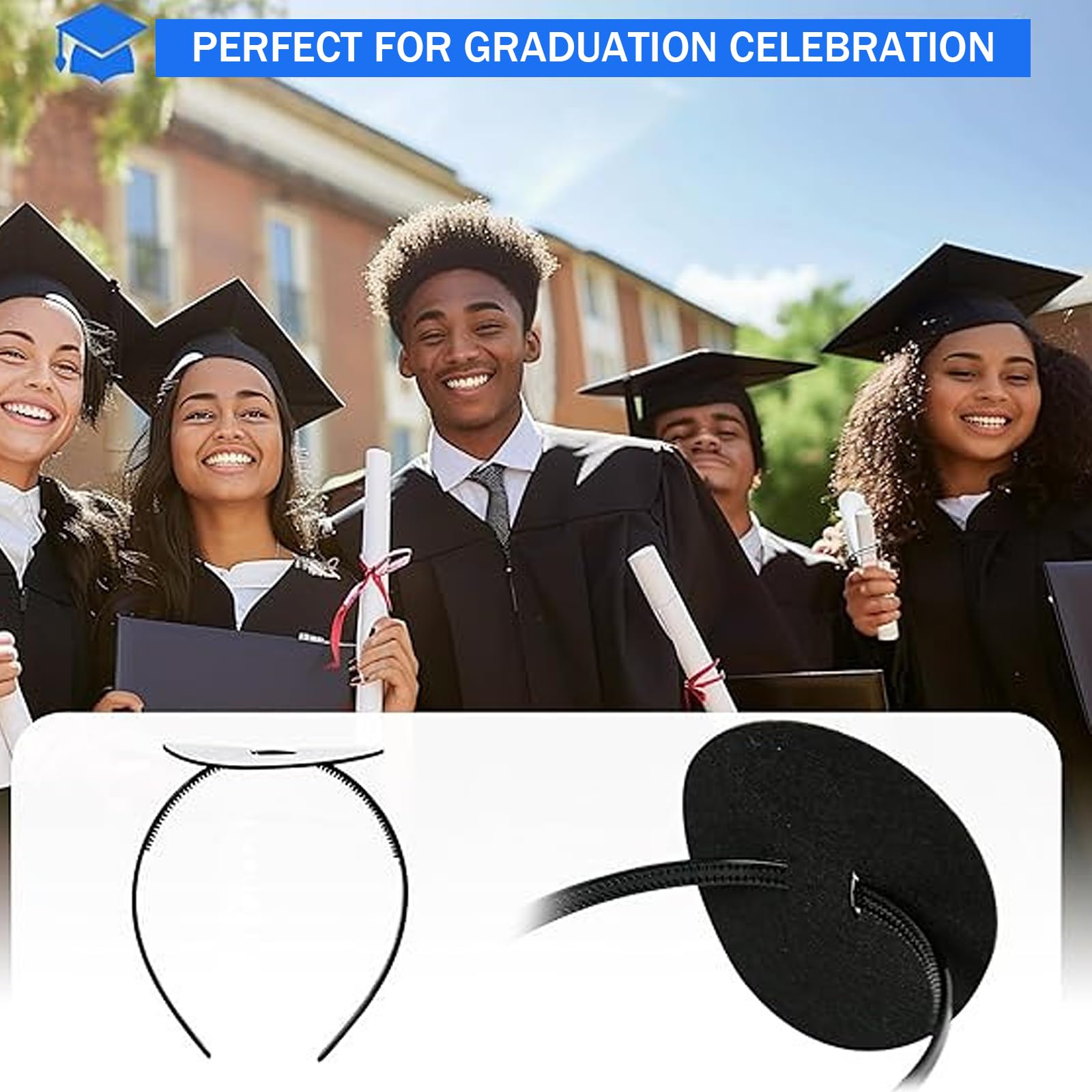 Graduation Cap Headband, Firm Anti-Fall Hairband for Graduation Cap, Hat Accessories for Graduates, Students(Graduation Cap Not Included)