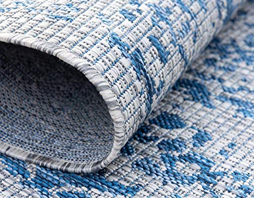 Unique Loom Outdoor Traditional Collection Area Rug - Timeworn (5' 3" Round, Blue/ Gray)