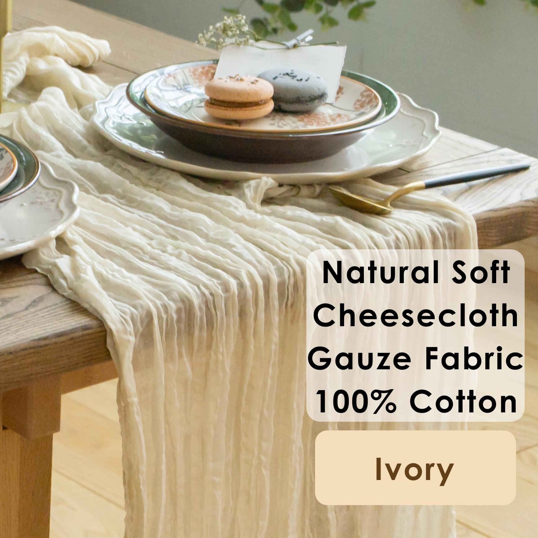 Gauze Table Runner 142 in Long 12 ft Bulk Ivory Nude Cheesecloth Table Runner - Table Cloth for Wedding Decor, Rustic Table Runner Boho Chick Rustic Wedding Table Decor - Long Table Runner for Wedding