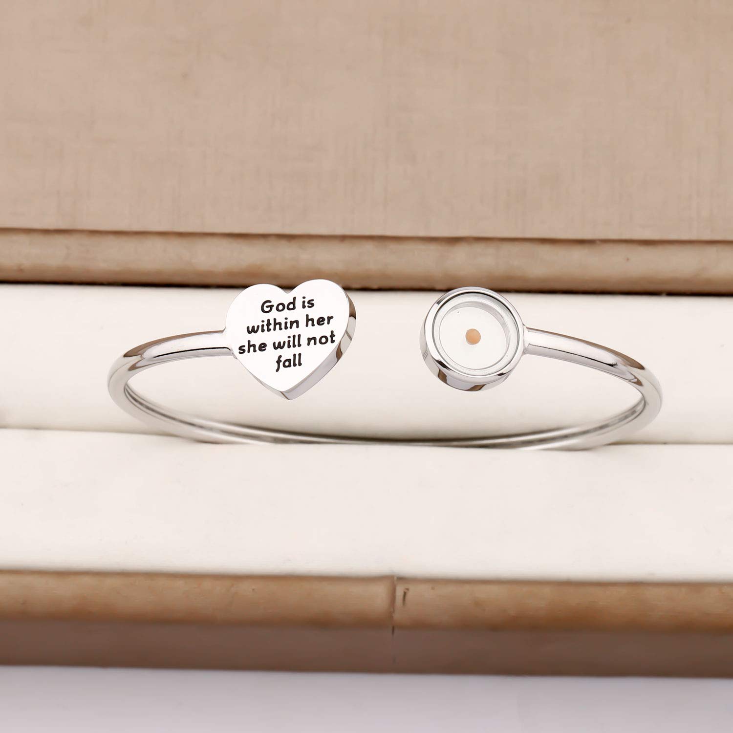 FAADBUK Christian Mustard Seed Bracelet Christian Gift Psalm 46:5 God Is Within Her She Will Not Fall Mustard Seed Jewelry Bracelet Religious Gift Jewelry (God Is Within -S)