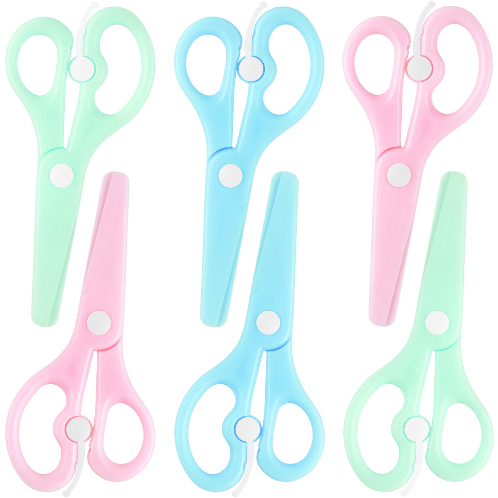 LOVESTOWN 6 Pairs of Preschool Training Scissors, Toddler Safety Scissors Plastic Scissors 3 Colors for Kids Art Craft Supplies
