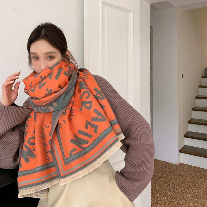 GPPZM Winter Scarf Women Soft Border Letters Scarves Wraps Thick Long Shawl Stoles Hijabs (Color : A, Size : One Size)