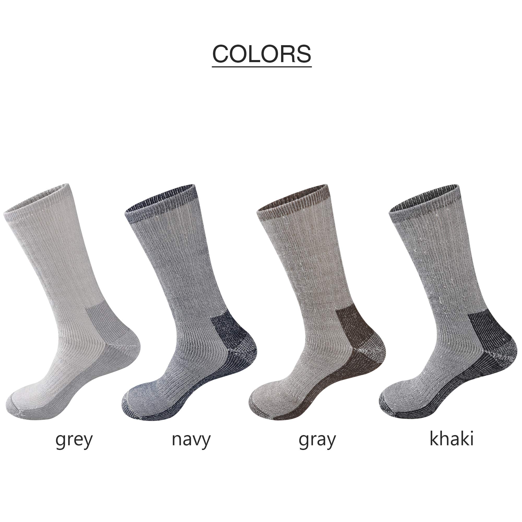 GKX Men's Merino Wool Moisture Wicking Themal Outdoor Hiking Work Boot Heavy Cushion Crew Socks(Grey)