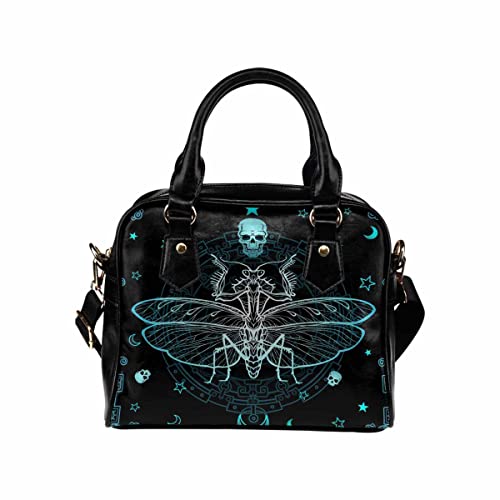 InterestPrint Skulls and Butterfly Womens PU Leather Handbag Travel Shoulder Bag