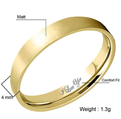 Everstone Women's Matte & Brushed 4MM Flat Promise Ring Wedding Bands Titanium Ring Color: Yellow Gold Engraved I Love You