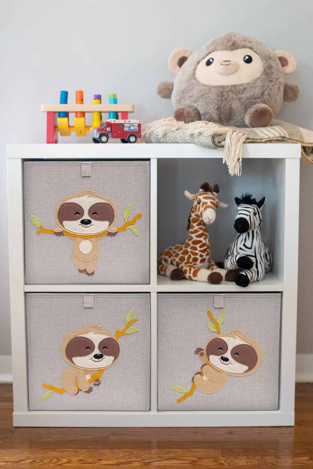 Gav & Griff E. Bear Co. Sloth Storage Cube, Box, Organizer, Container, Bin, 13 inch Kids Cubby, Sloth Design 3 Grey