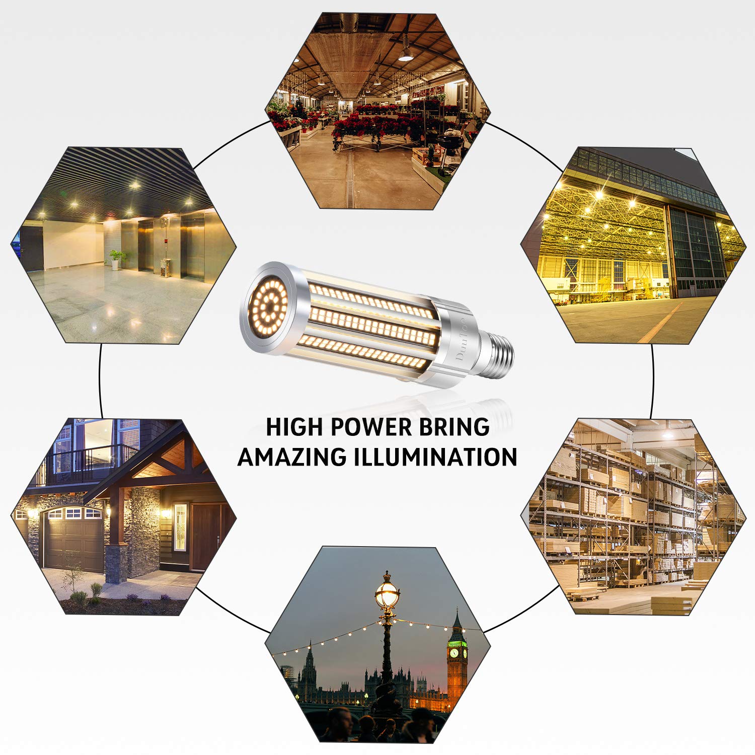 DuuToo 35W Super Bright Corn LED Light Bulb Fanless(300 Watt Equivalent) - E26/E39 Mogul Base LED Bulb - 3000K Warm White 4200 Lumens for Large Area Commercial Ceiling Lighting - Shop Factory
