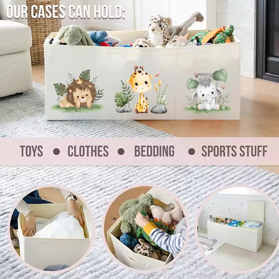 Kids Toy Storage Organizer Bin Box with Handles Large Capacity for Bedroom Playroom, Foldable Storage Box for Toys, Organizer for Stuffed Animals Dolls, Balls (Beige)