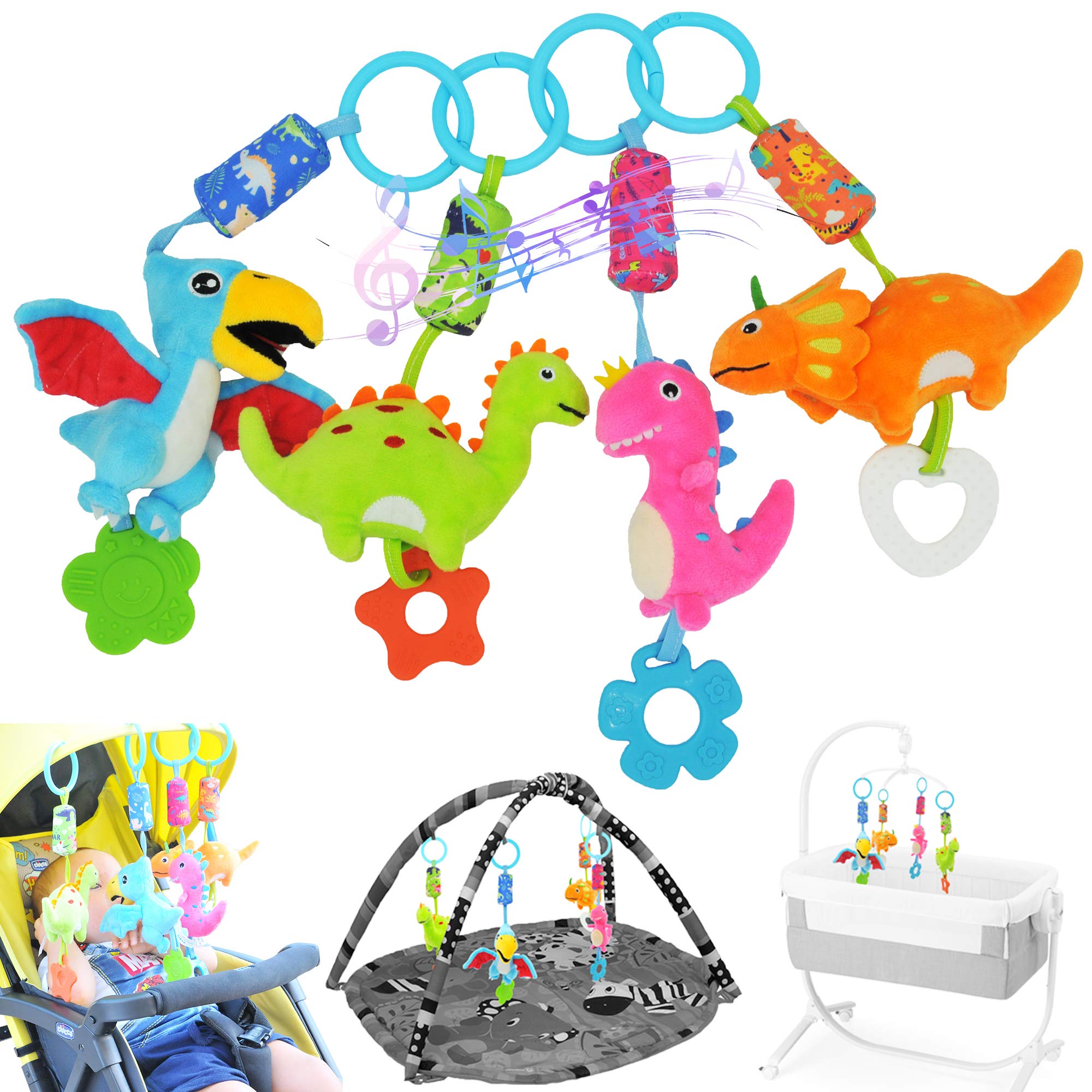 gebra Baby Toys for 0 3 6 9 12 Months, Soft Rattle Wind Chime Car Seat Crib Stroller Toys, Dinosaur Baby Hanging Toys Birthday for Baby Boys and Girls