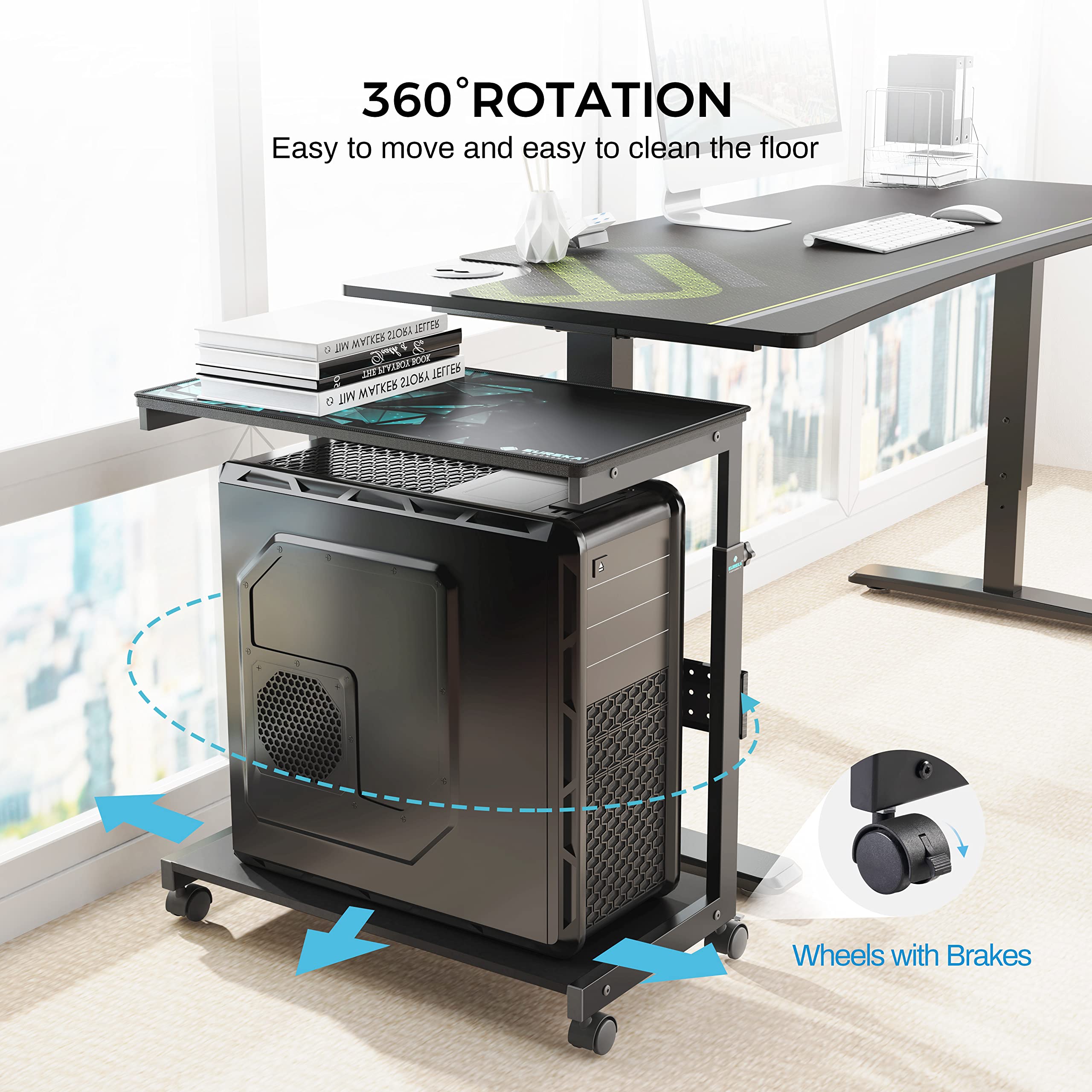 EUREKA ERGONOMIC 60 Inch L60 L Shaped Gaming Desk with Height Adjustable Computer Tower Stand for Home Office Workstation