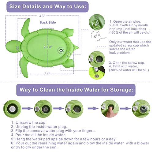 gebra Inflatable Tummy Time Water Mat Sea Turtle Shape Play Mat for Baby Boy Girl 0 3 6 9 Month