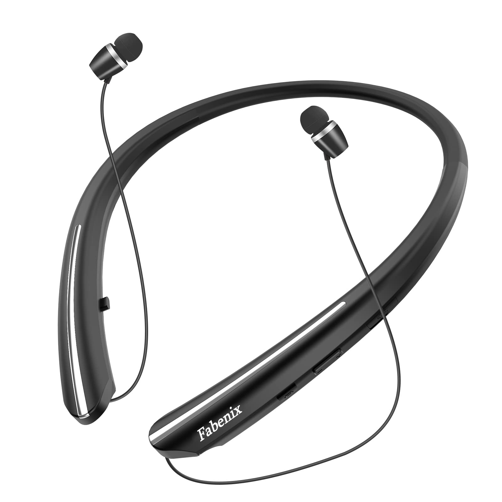 Fabenix Bluetooth Headphones, Bluetooth 5.0 Neckband Bluetooth Headphones, Sweat Resistant Noise Cancelling Stereo Headphones and Retractable Ear Tips for Music, Conference, Videos(Black)