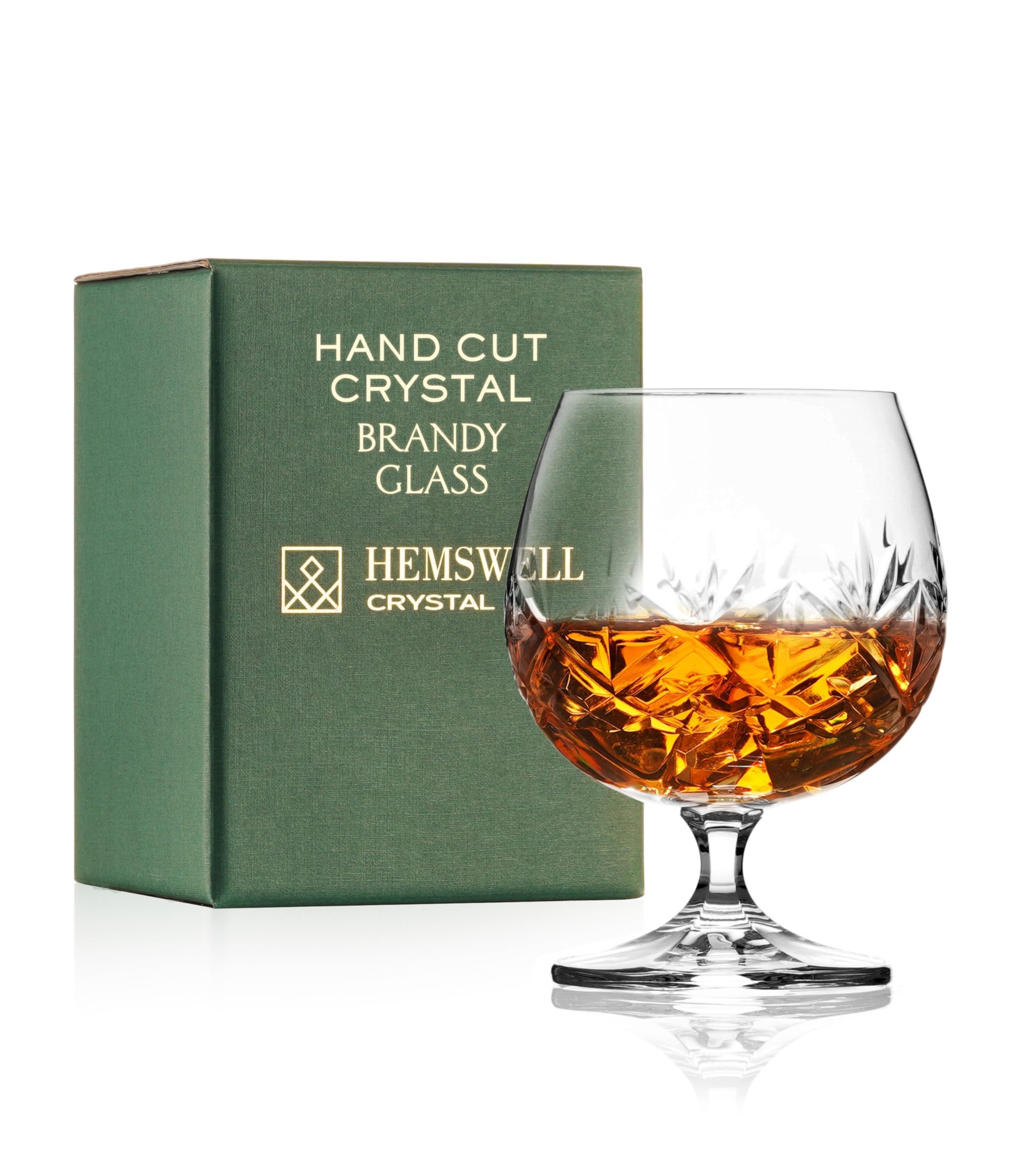 Hemswell Crystal Brandy Snifter Single Cognac Glass - Small Brandy Snifters for Brandy or Whiskey - Elegant and Exquisite Cognac Balloon Glass Crystal 8.5oz - Glenrigg Design