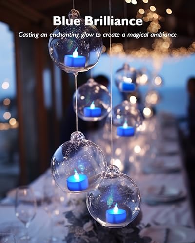 Homemory 24-Pack Flameless Blue LED Tea Lights Candles Bulk, 200+ Hours Long-Lasting Battery Operated Tea Lights, Blue TeaLights for Party, Wedding, Holiday [White Base]