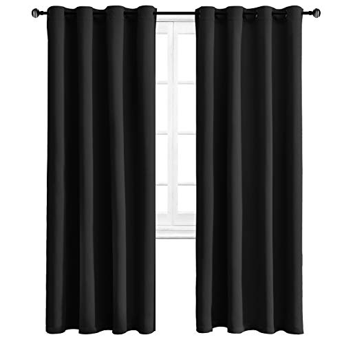 WONTEX Blackout Curtains Thermal Insulated with Grommet Curtains for Bedroom, 52 x 84 inch, Black, 2 Panels