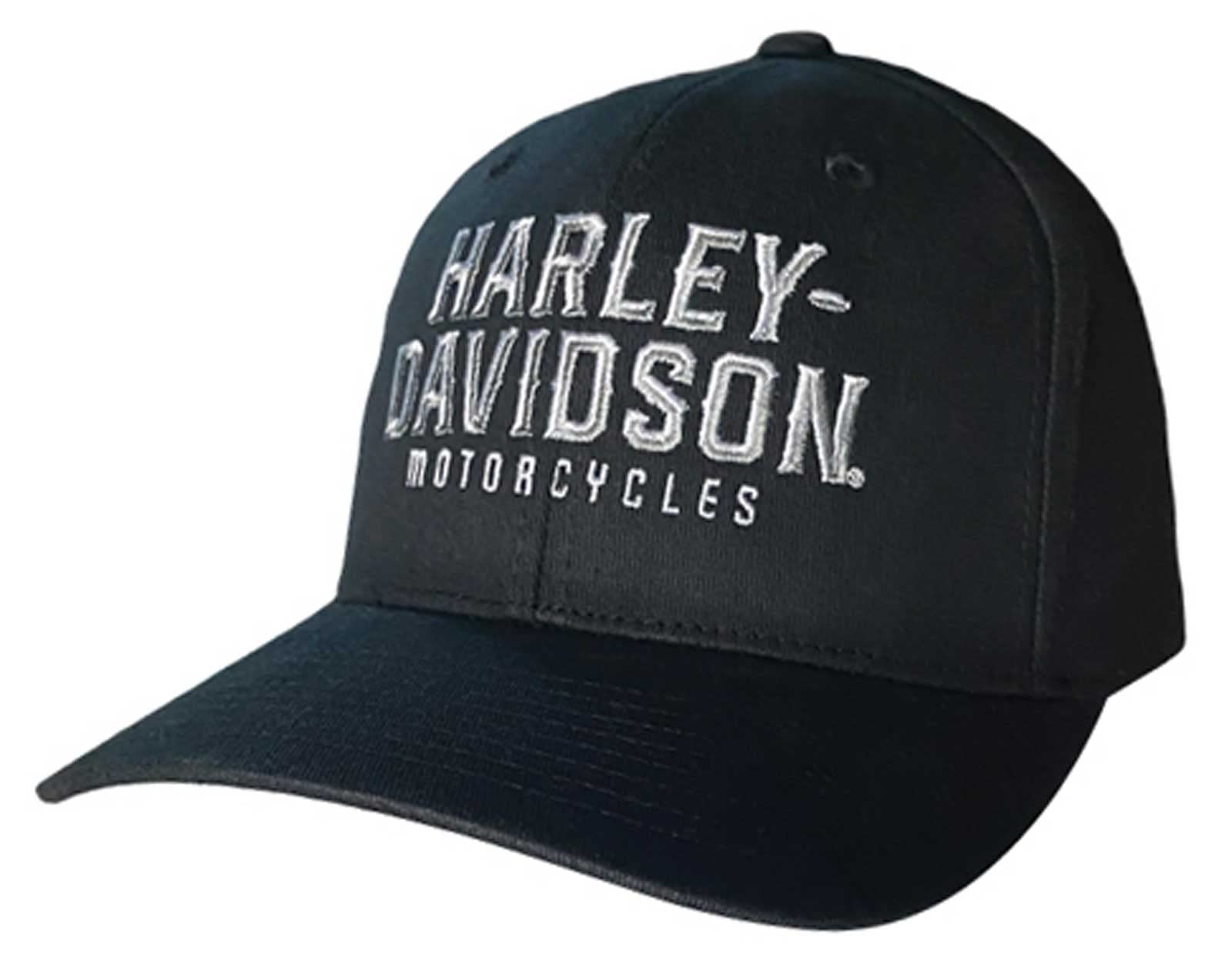 Harley-Davidson Men's Bevel Curved Bill Stretch Fit Baseball Cap - Black (S/M)