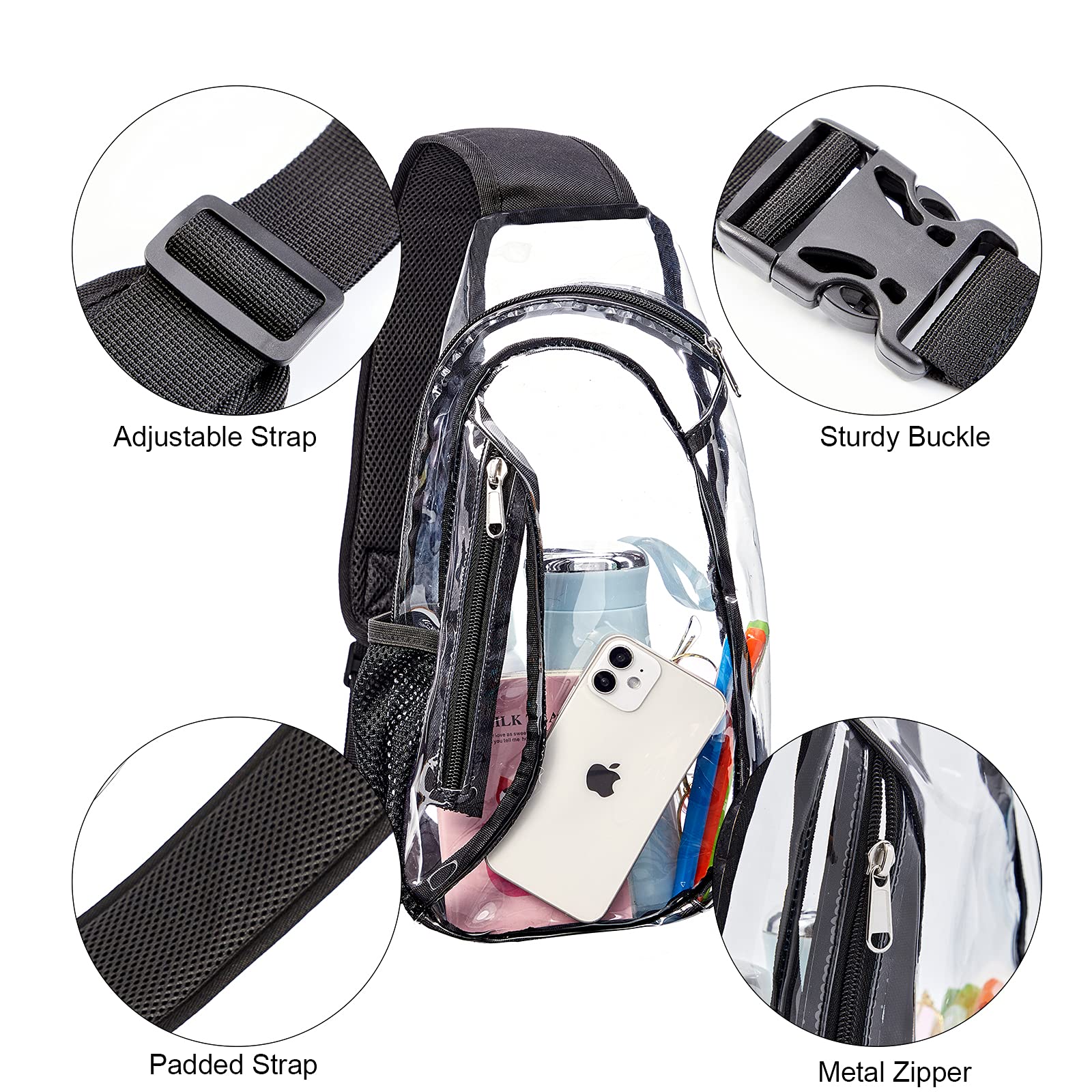 gdbis Clear Sling Bag Stadium Approved, Multipurpose Clear Shoulder Backpack, Casual Chest Daypack for Hiking, Stadium or Concerts