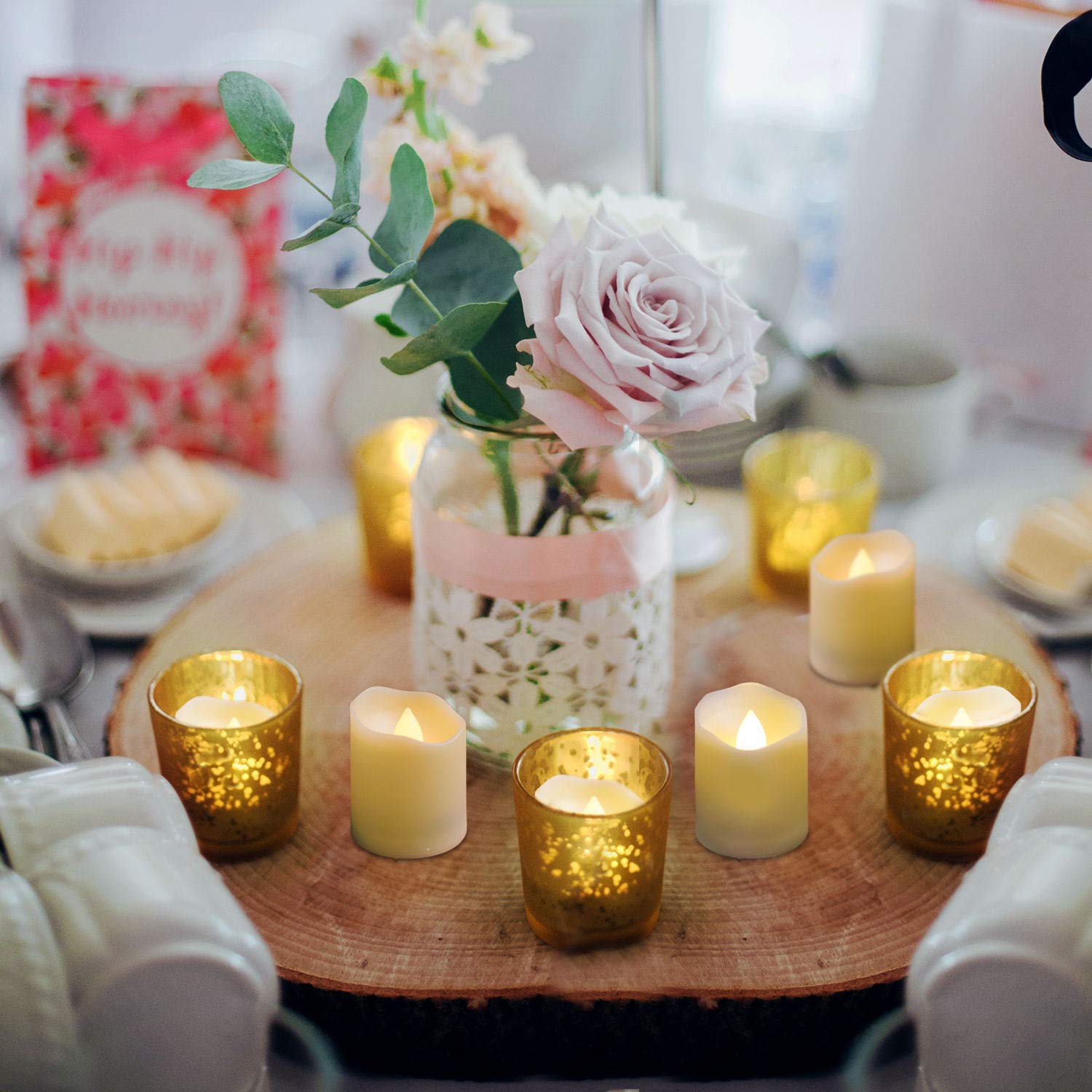 Homemory Rechargeable Flameless Votive Candles with Remote, Battery Operated Tea Lights with Timer, 6 PCS Electric Fake Candle in Warm White (USB Charging Cable Included)