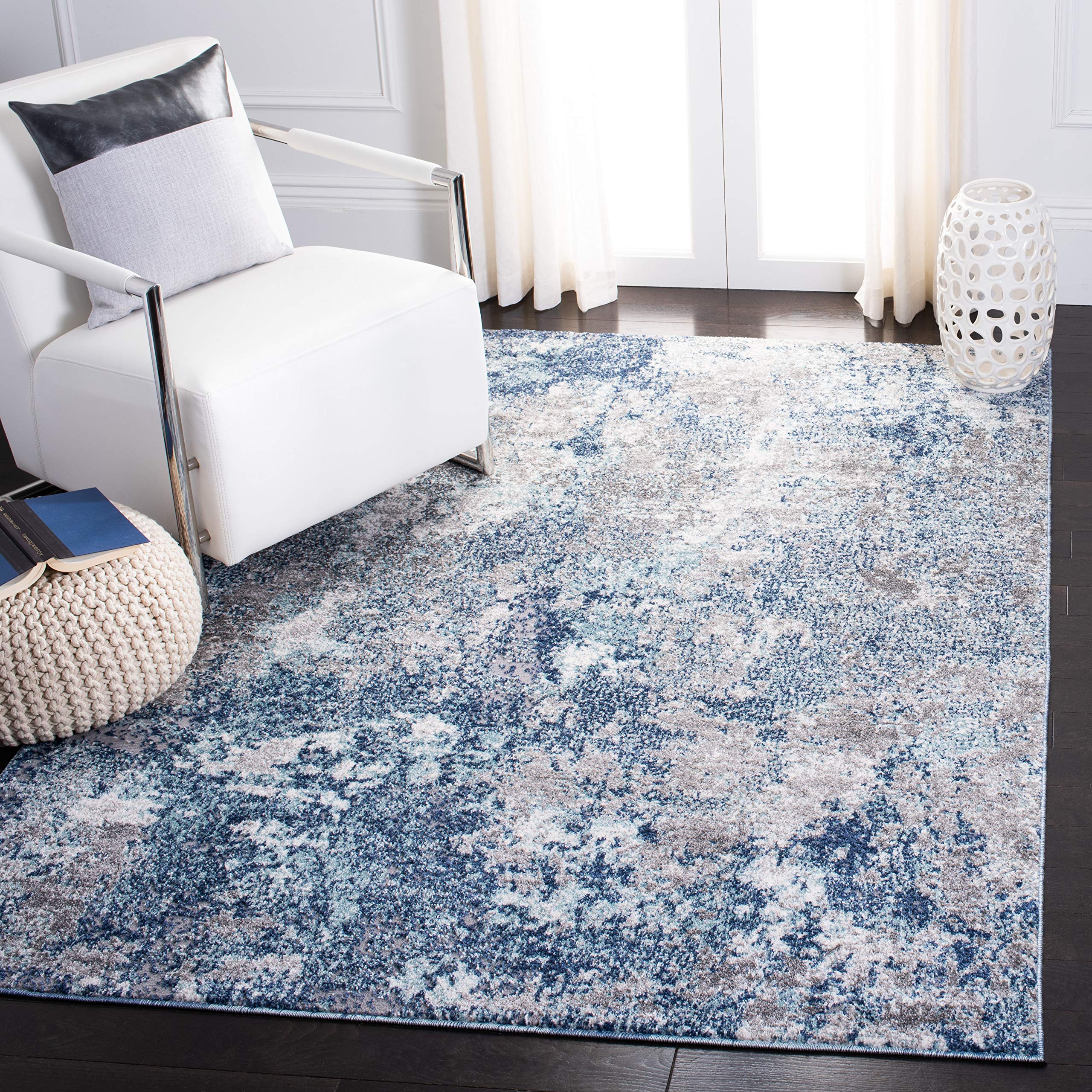 SAFAVIEH Aston Collection Area Rug - 6' x 9', Navy & Grey, Modern Abstract Design, Non-Shedding & Easy Care, Ideal for High Traffic Areas in Living Room, Bedroom (ASN710N)