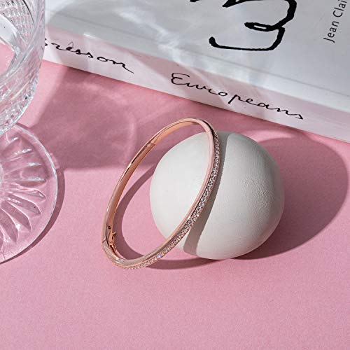 PAVOI 14K Gold Plated Cubic Zirconia Bangle Classic Tennis Bracelet | Rose Gold Bracelets for Women | 7.5 Inches