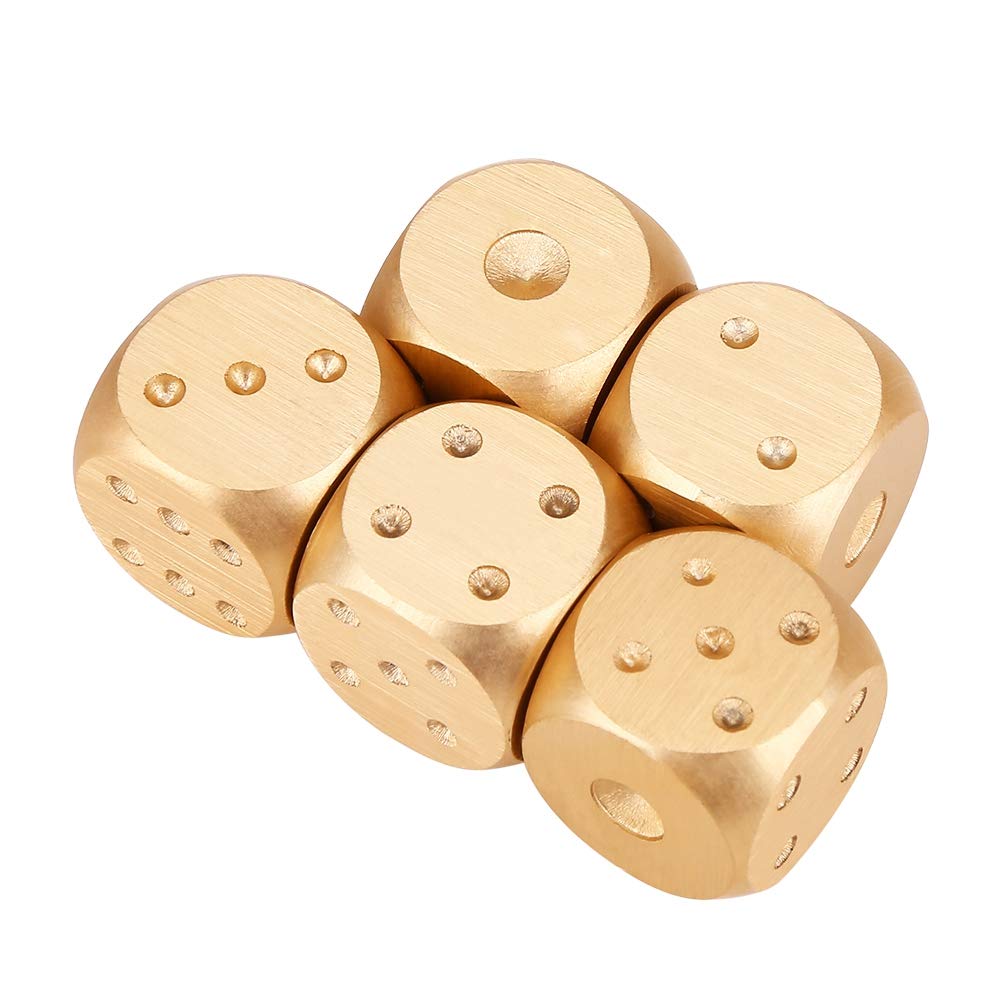 Gold Dice 6 Sided for Mon 5pcs Aluminium Alloy Table Game Poker Games Dices Set with Storage Box High Efficiency (Gold)