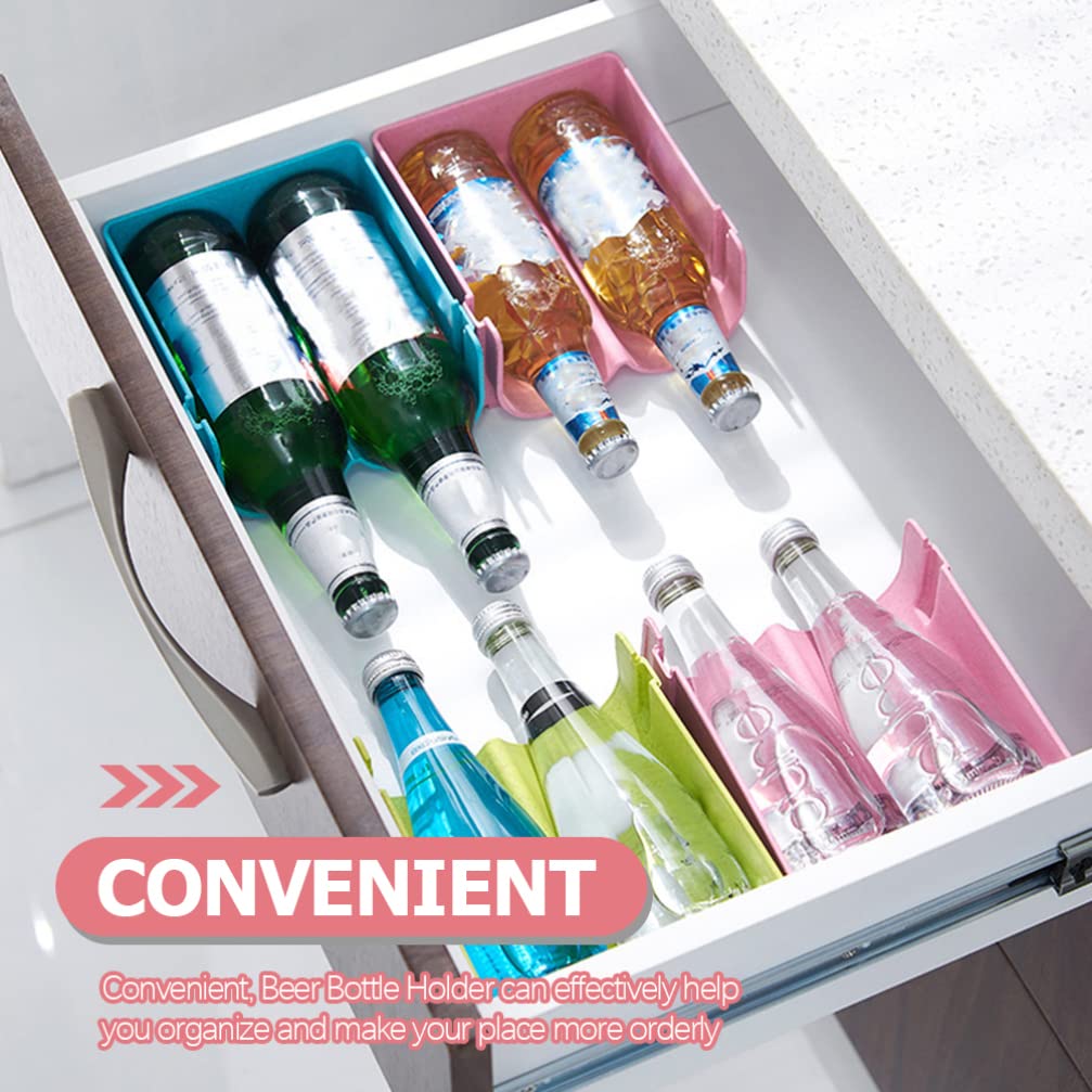 Hemoton 3pcs Refrigerator Bottle Storage Rack Wine and Water Bottle Organizer Stackable Plastic Wine Rack Beer Can Storage Box Holder for Pantry Countertop Pink