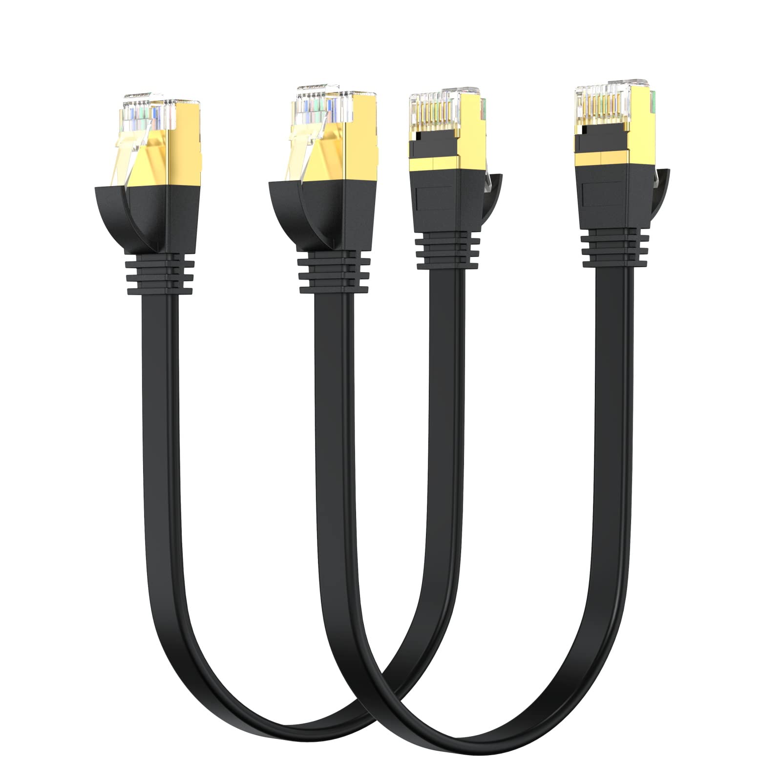 URELEGAN Cat 8 Ethernet Cable 1 FT 2-Pack, Heavy Duty High Speed Flat Internet Cable, 40Gbps 2000Mhz with Gold Plated RJ45 Connector LAN Cable for Router, Modem, Gaming, PC, Laptop, Smart TV