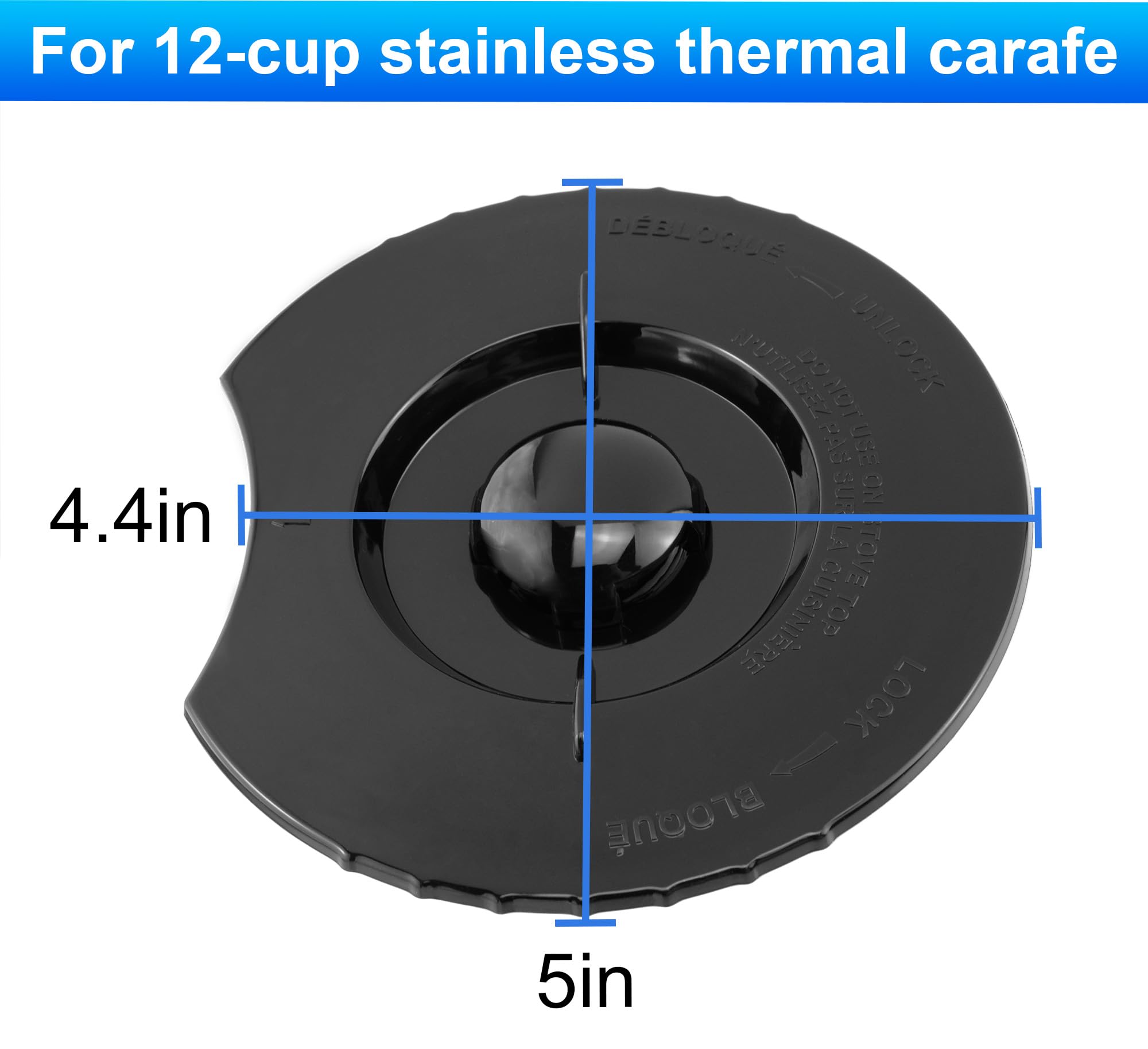JCMOYUTY Replacement 5" Lid for Cuisinart DCC-2400RC 12-Cup Stainless Thermal Carafe, for DCC3400 DCC-3400 12-Cup Pot Lid (Not for 4.5")