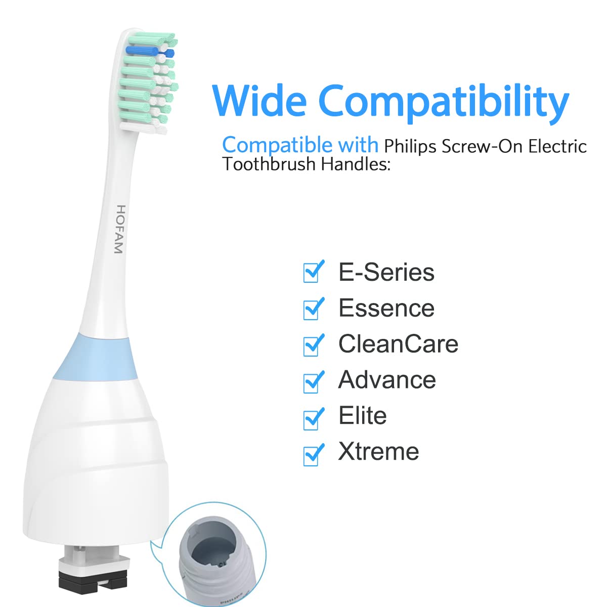 HOFAM Replacement Toothbrush Heads for Philips Sonicare, Replacement Brush Head Compatible with Phillips Sonic Care E Series, Essence, Xtreme, Elite, Advance, Screw-On Electric Toothbrush Heads