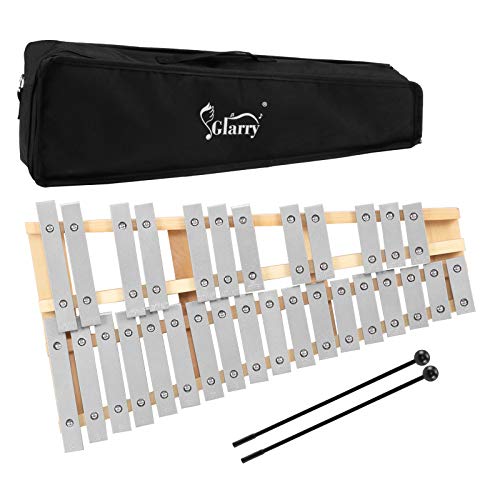 GLARRY 30 Notes Foldable Percussion Glockenspiel, Xylophone Instrument w/Wooden base, Mallets and Carrying Bag