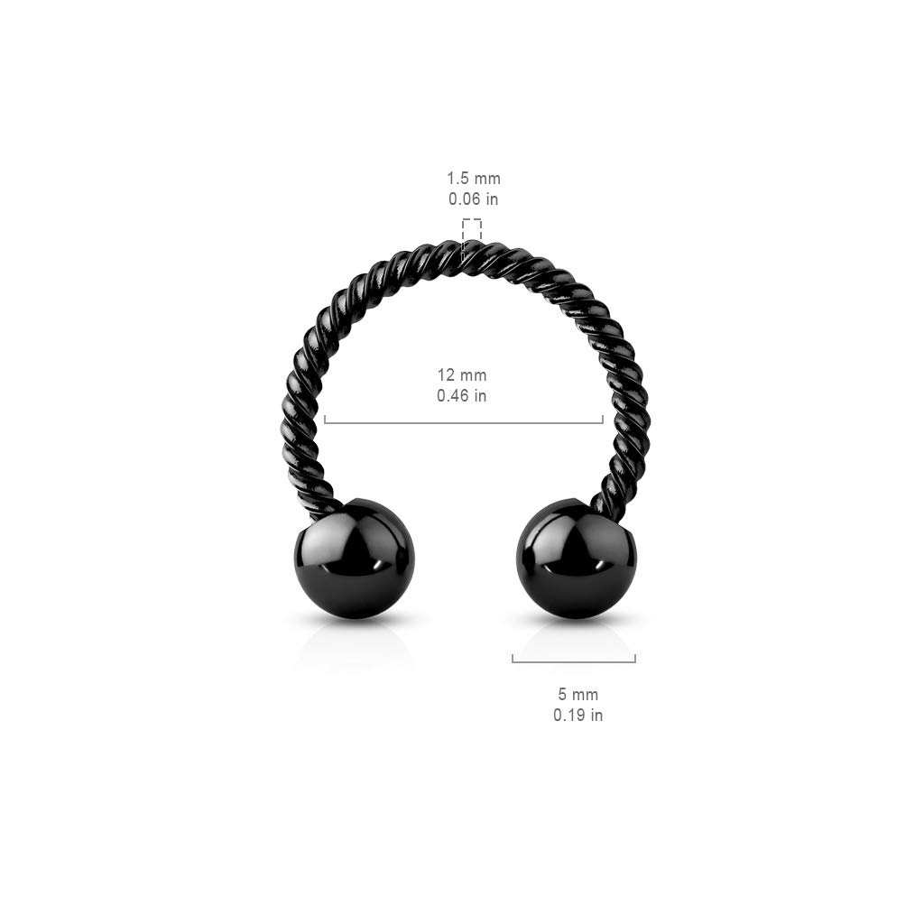 Dynamique Twisted Rope 316L Surgical Steel Horseshoe Barbell For Cartilage, Daith, Nipple, Eyebrow Or Septum (Sold Per Piece)