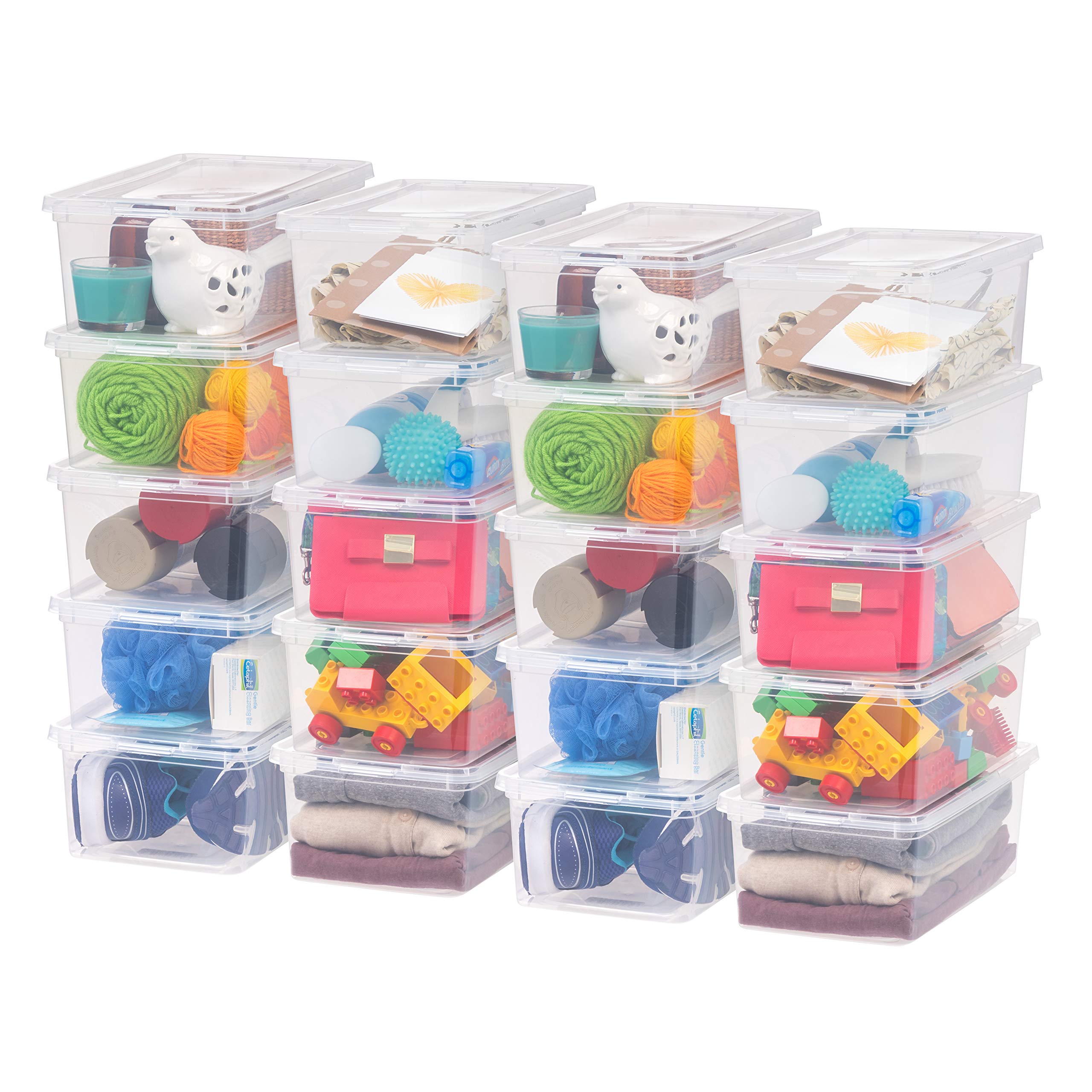 IRIS USA, Inc. TB-42 12 Quart Stack & Pull Box, Multi-Purpose Storage Bin, 6 Pack, Pearl & USA CNL-5 Storage Box, 5 Quart, Clear, 20 Pack