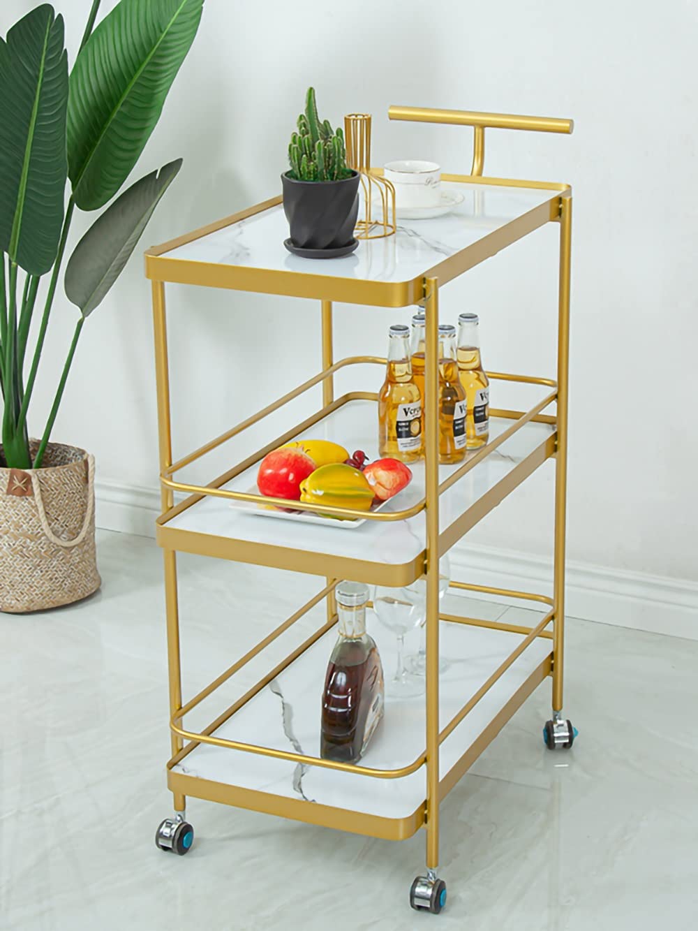LIUZH Dining Car Trolley Hotel Business Restaurant Mobile Cake Delivery Car Iron Multi-Functional Hand Push Home Bar Cart