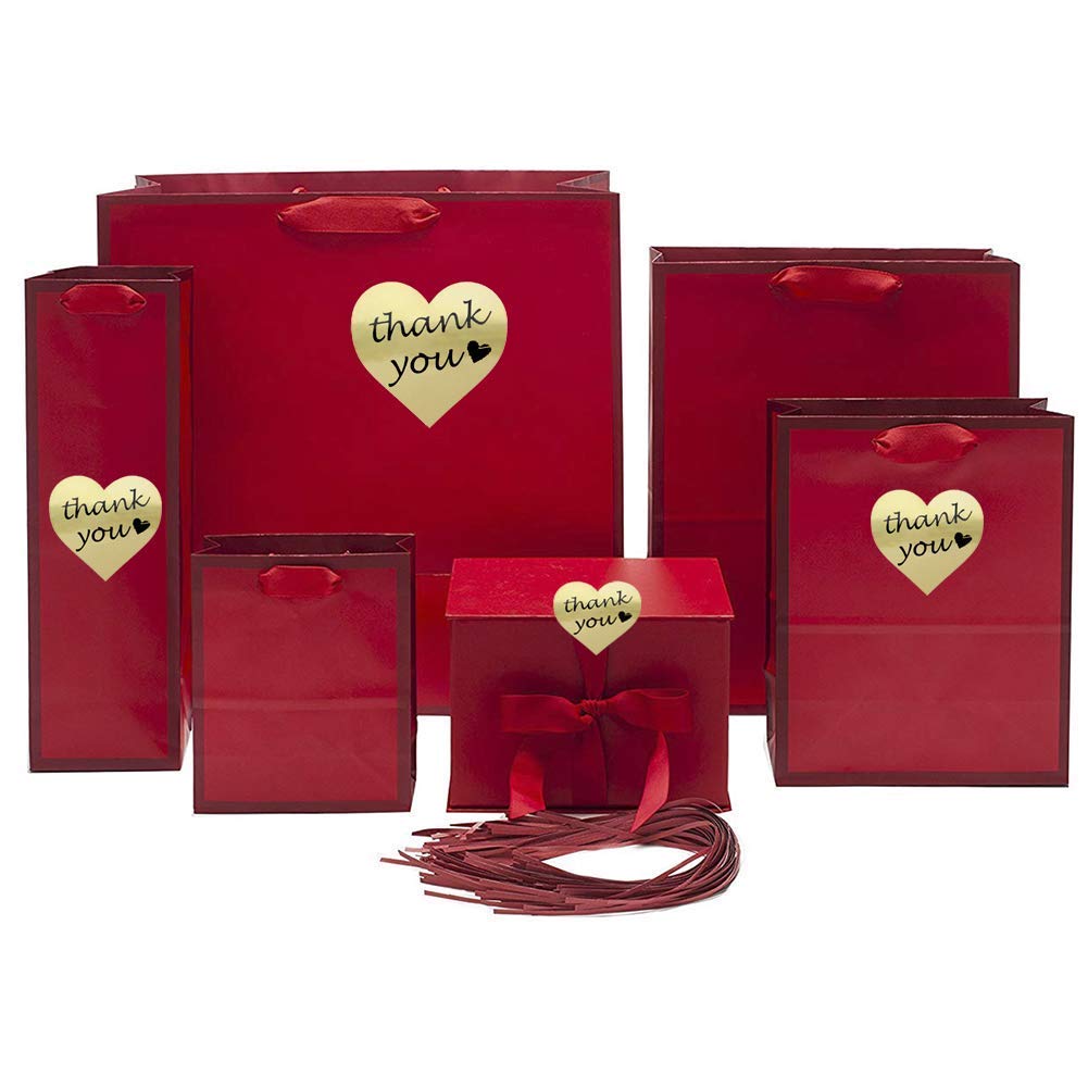 Gold Heart Shape Thank You Stickers, Foil Decorative Sealing Labels, 500 Stickers/Roll, 1.5" Diameter (2 Rolls)