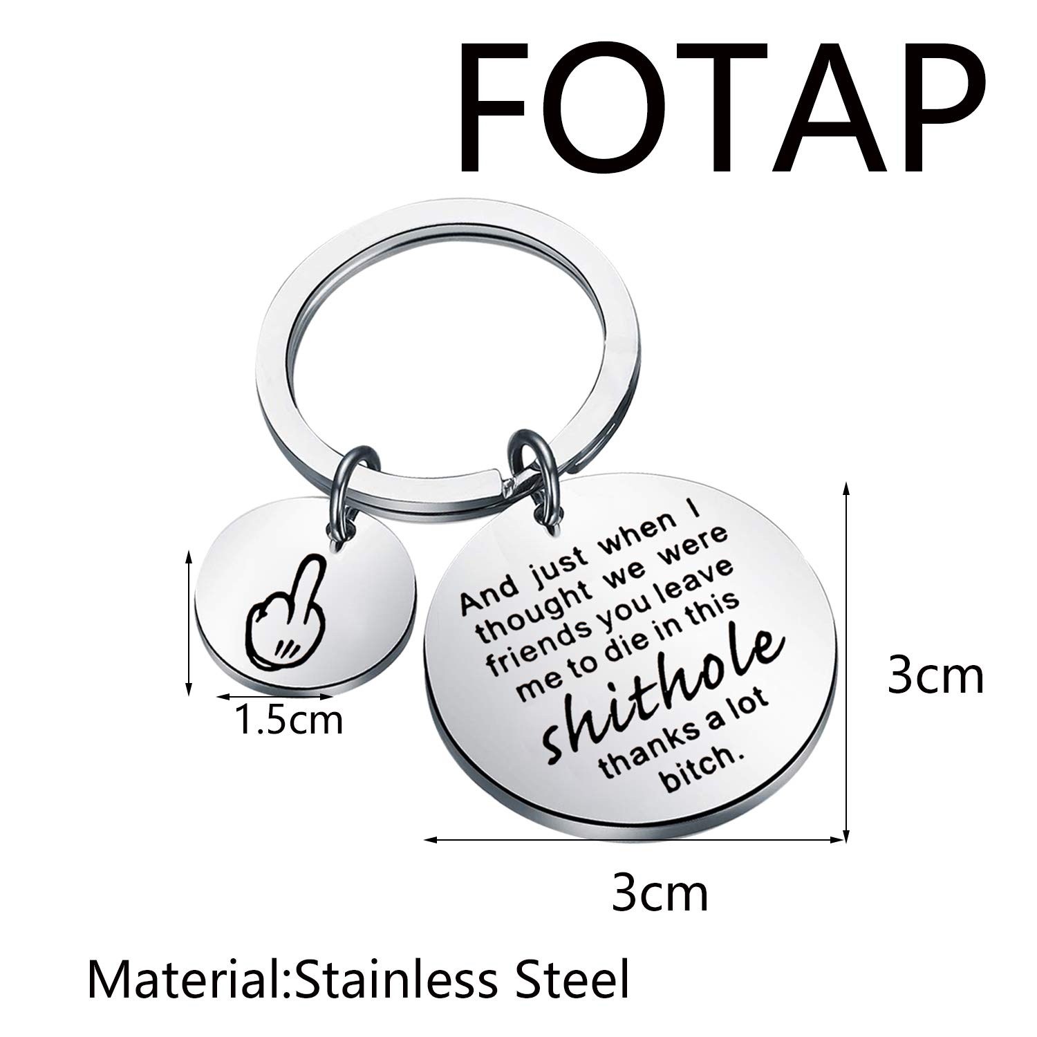 FOTAP Coworker Leaving Gift Going Away Gift Shithole Thanks A Lot Bitch Keychain Goodbye Gift For Her(Bitch Circle Key)