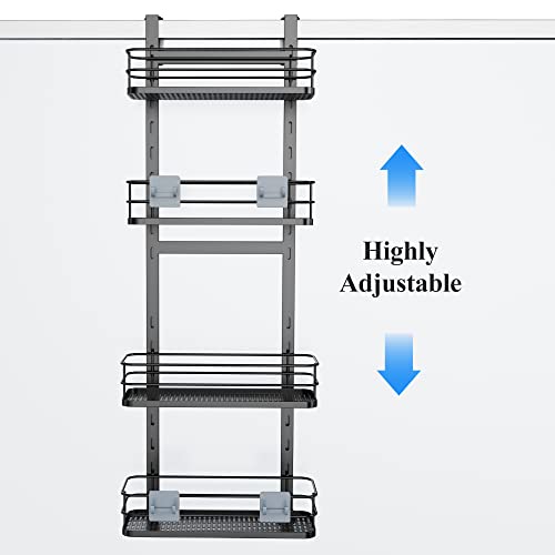 Nieifi Adjustable Over The Door Shower Caddy Organizer Shelves Rack with Hooks, Hanging Rustproof Shower Shelf Storage Basket for Inside Shower, Small Items Don’t Fall, Balck 4 Tier