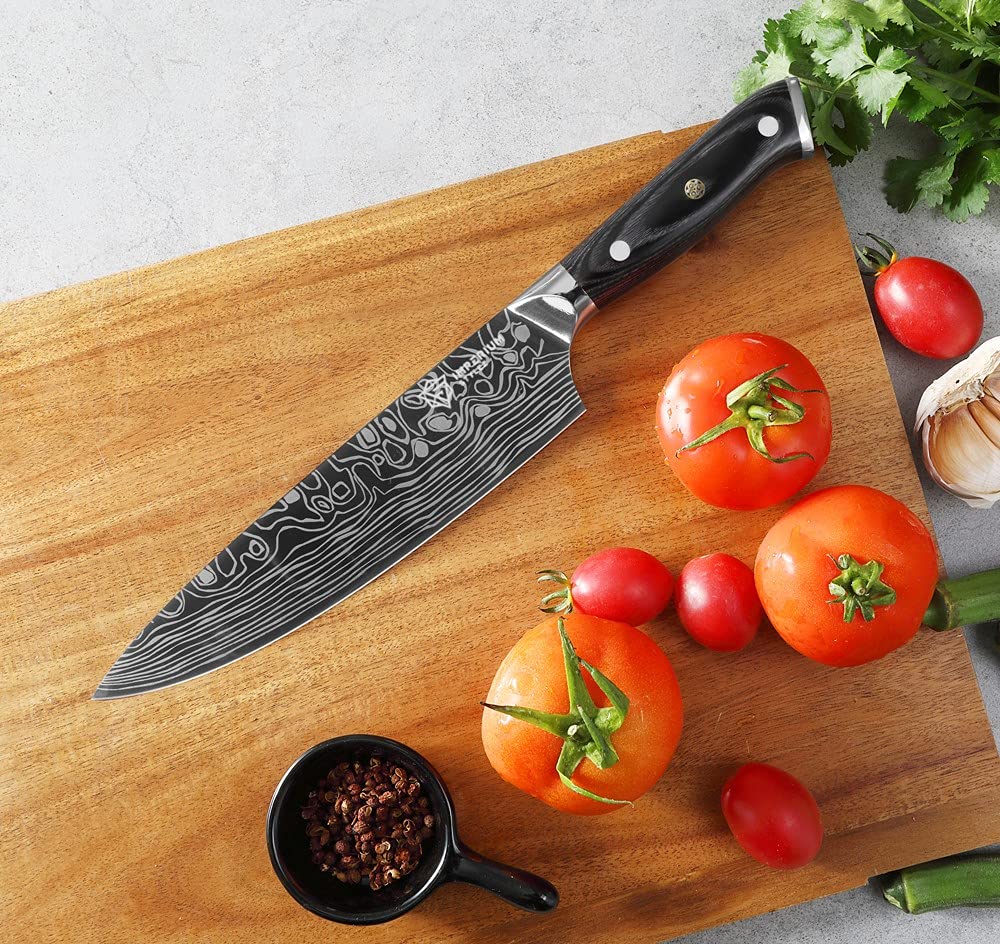 HAYUMO Ultra Sharp Knife with Blade. Knife Sharpener, Finger Guard and Gift Box Included with This Premium Chef Knife | The Best Knife for Kitchen and & Restaurants.