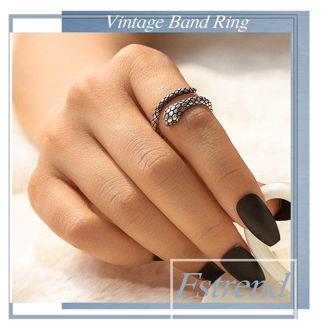 Fstrend Women's Statement Ring Silver Snake Vintage Band Ring Retro Stainless Steel Adjustable Open Rings Jewelry for Women and Girls