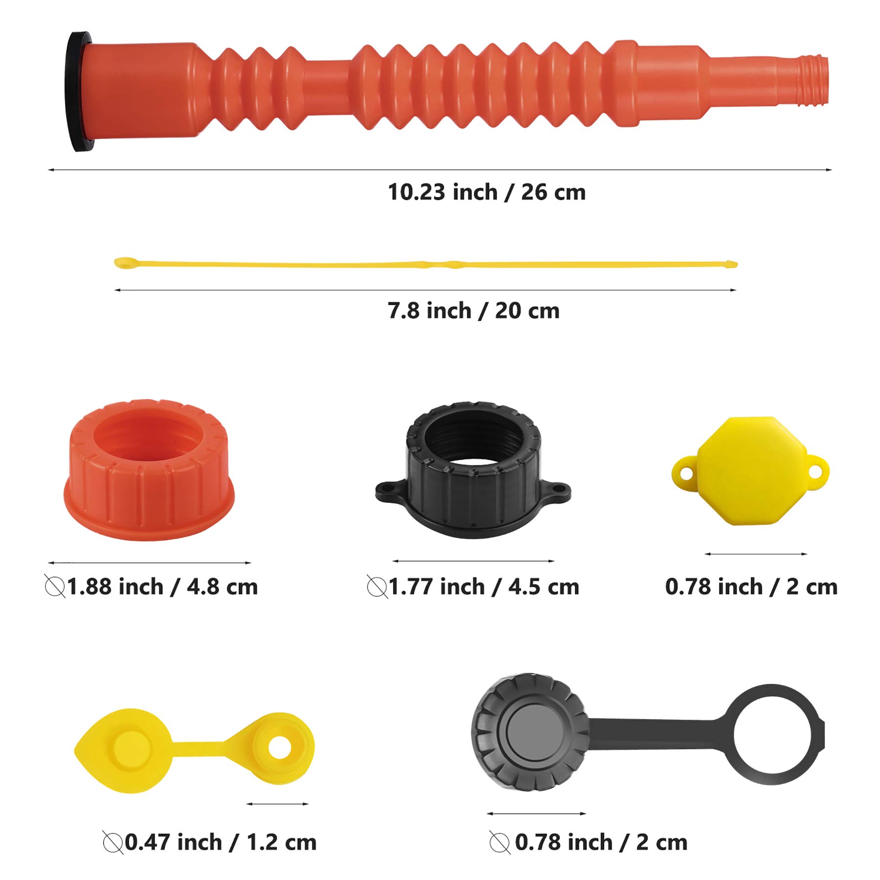 EONLION Gas Can Replacement Spout Kit, Flexible Pour Nozzle with Strainer and Gasket, Vent Caps, Stopper Caps, Collar Caps, Stripe Cap, Spout Kit for Water Jugs and Old Can, 3 Pack