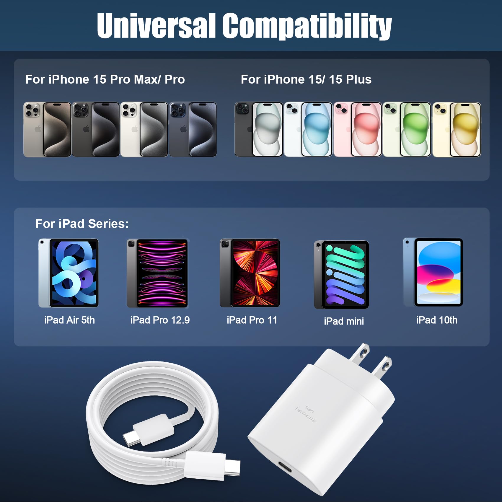 iPhone 15 Pro Max Charger Fast Charging, 30W USB C iPhone 15 Pro Max Fast Charger Block with 10FT Long USB C Charging Cable for iPhone 15 Pro Max/15 Pro/15/Plus,iPad Pro 11,Samsung Galaxy S24 Ultra