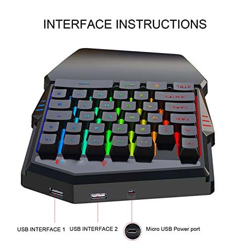 FECAMOS Gaming Half Keypad Mouse, Glowing Customized RGB Backlight One Hand Keyboard Mouse Combo for Tablets