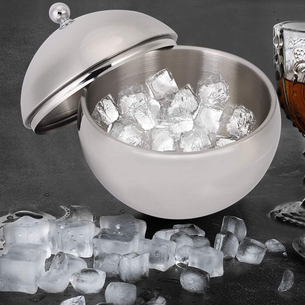 Insulated Ice Bucket, Stainless Steel Double Wall Insulation Ice Trays Container Wine Champagne Barrel with Cover for Wedding Parties