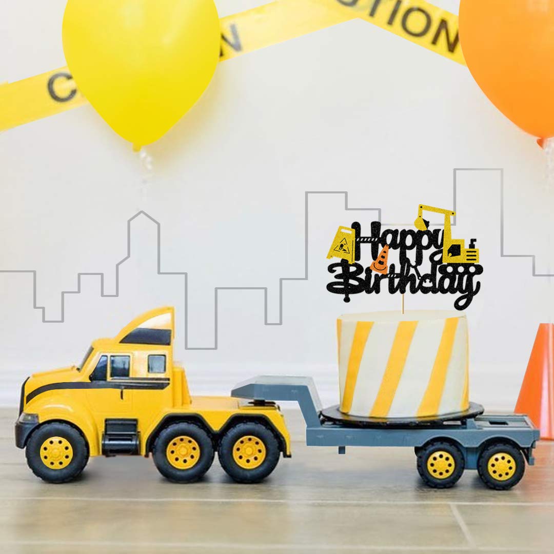 Glorymoment Excavator Birthday Cake Topper, Construction Cake Topper Decorations for Children Excavator Engineering Theme Cake, Construction Theme Kids Birthday Party Decoration (6.7ββx4.49ββ)