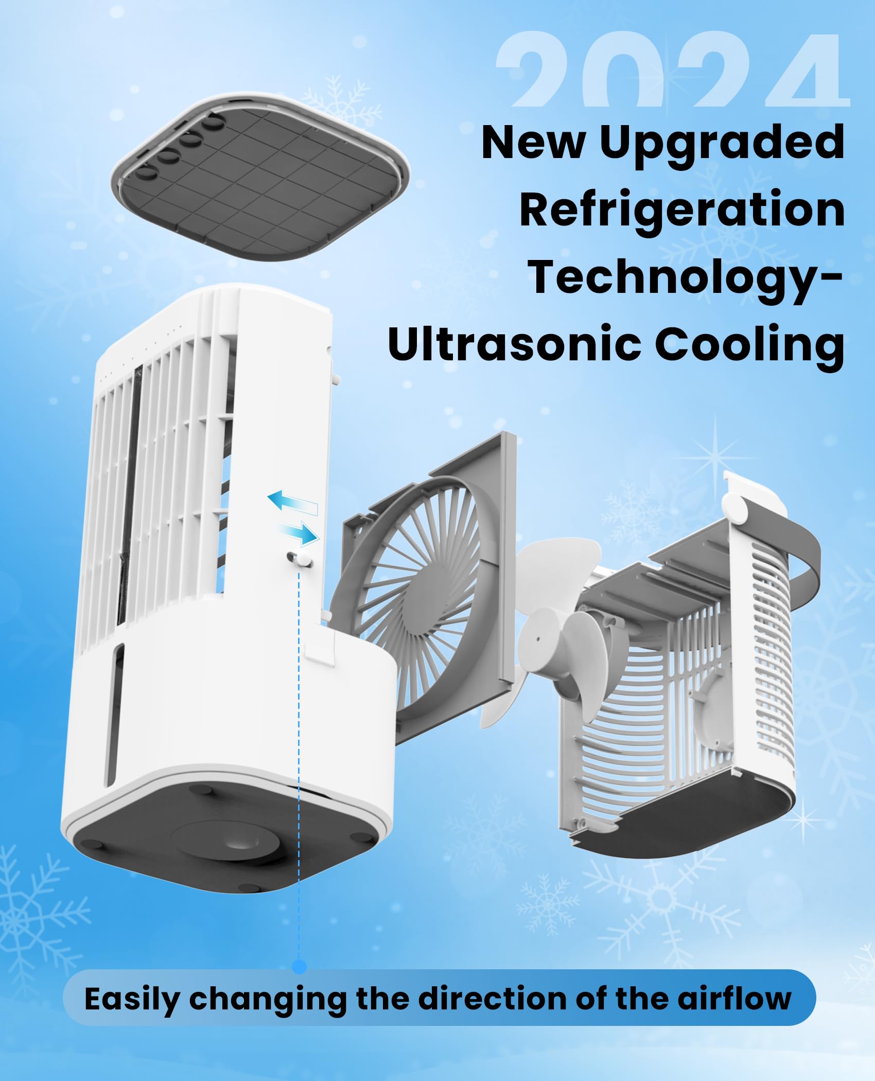 LATITOP Portable Air Conditioners Fan, Air Cooler Evaporative 180°Auto Rotation, 3 Wind Speed, 2-4H Timer, Mini Cooling Fan for Room Home Bedroom Office
