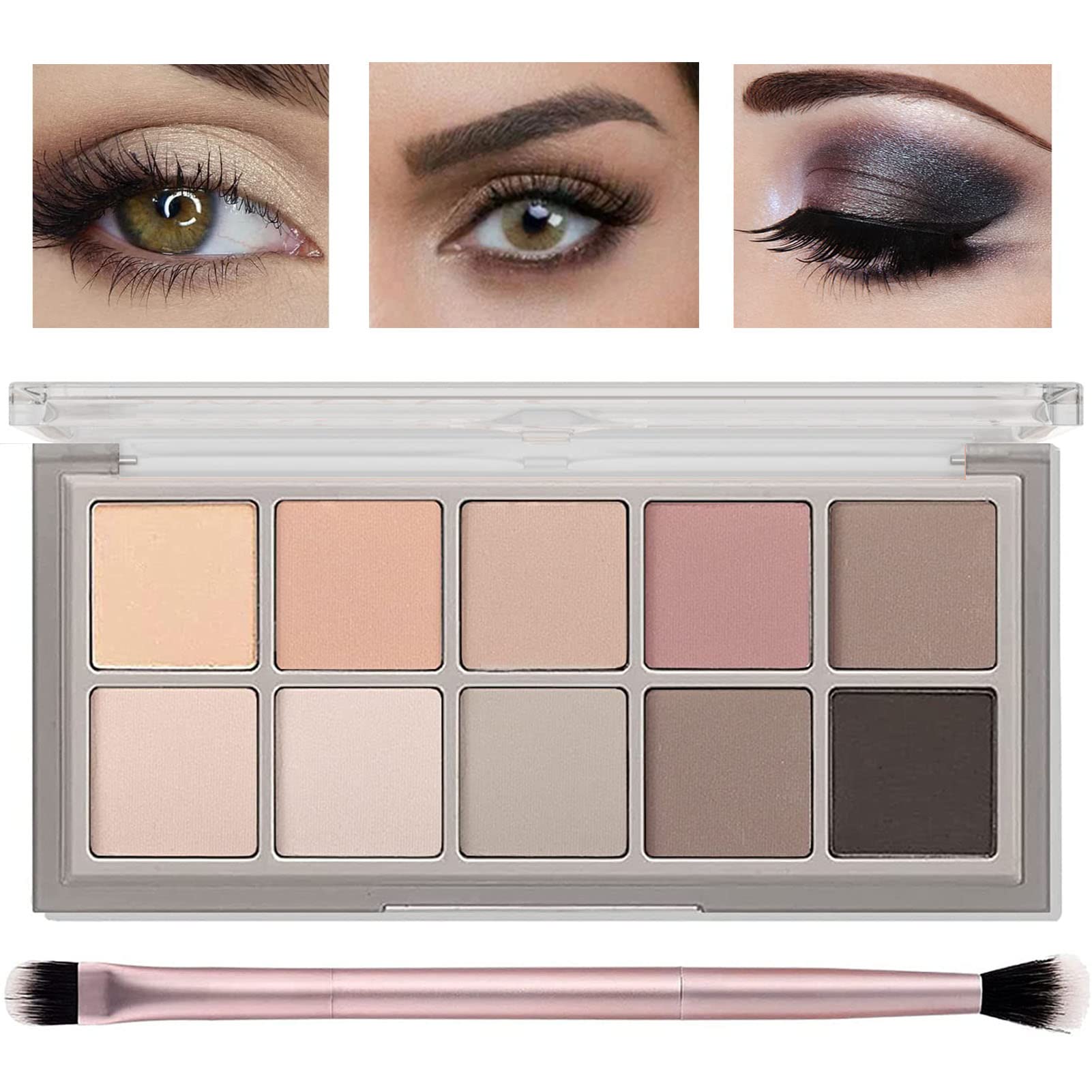 Miniling 10 Colors Eyeshadow Palette Smooth Matte Nude Eyeshadow Makeup Palette with Professional Eyeshadow Brush, High Pigmented, Blendable Long Lasting Neutral Eye Palette, Easy to Use - 04#