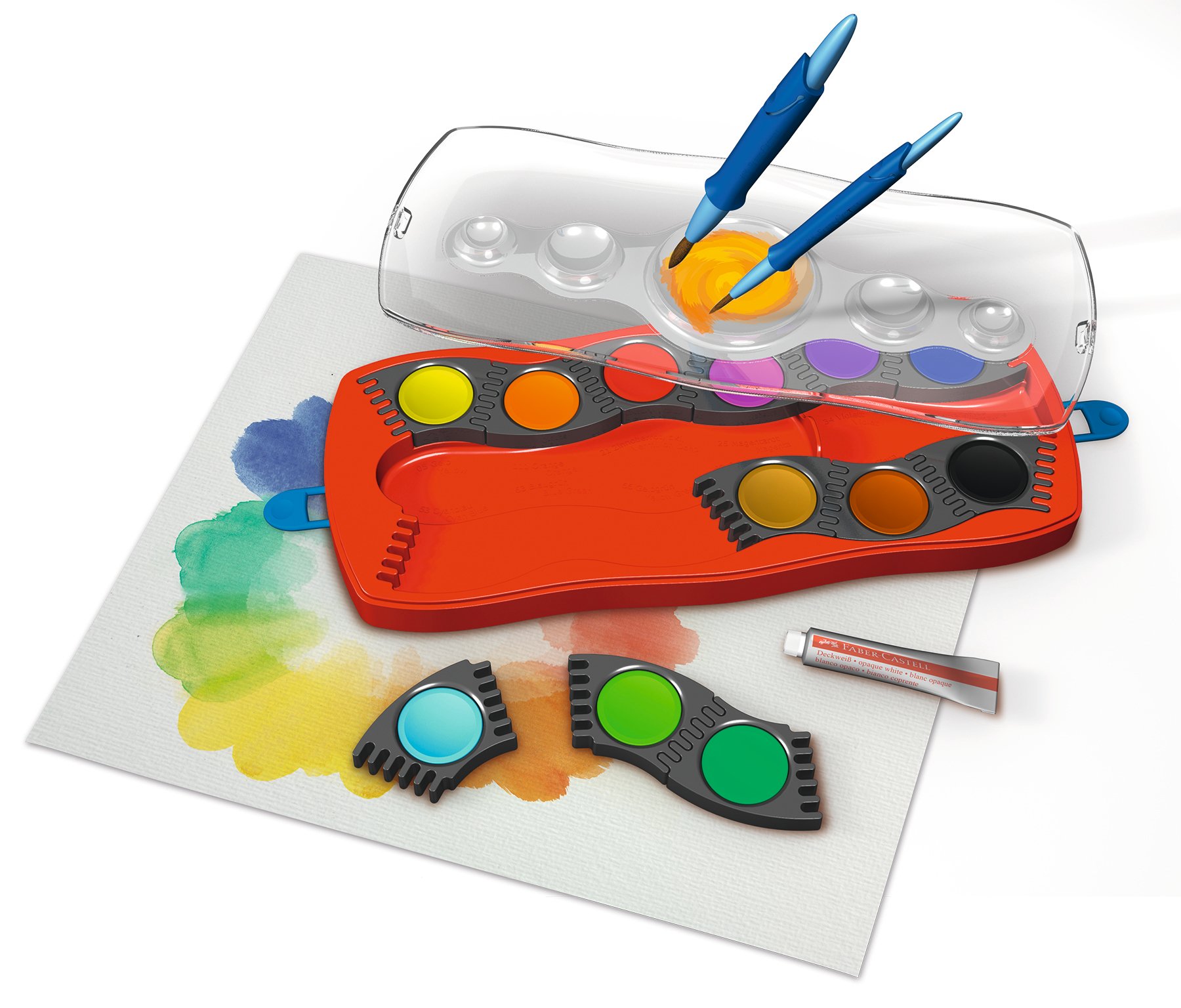 Faber-Castell Connector Paint Box Watercolor Set - 12 Watercolor Paints with Brush and Accessories