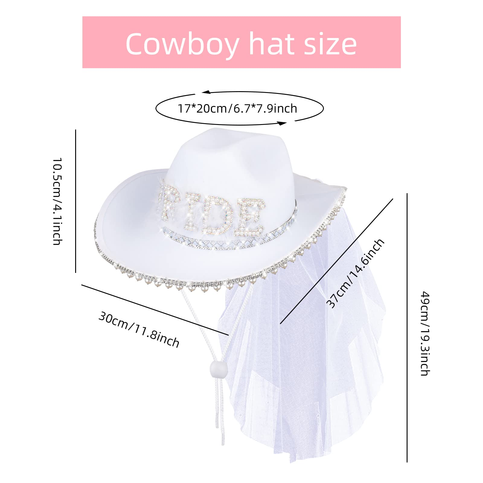 JUSTOTRY Cowgirl Hat With Veil - Bride To Be Bachelorette Party Favor