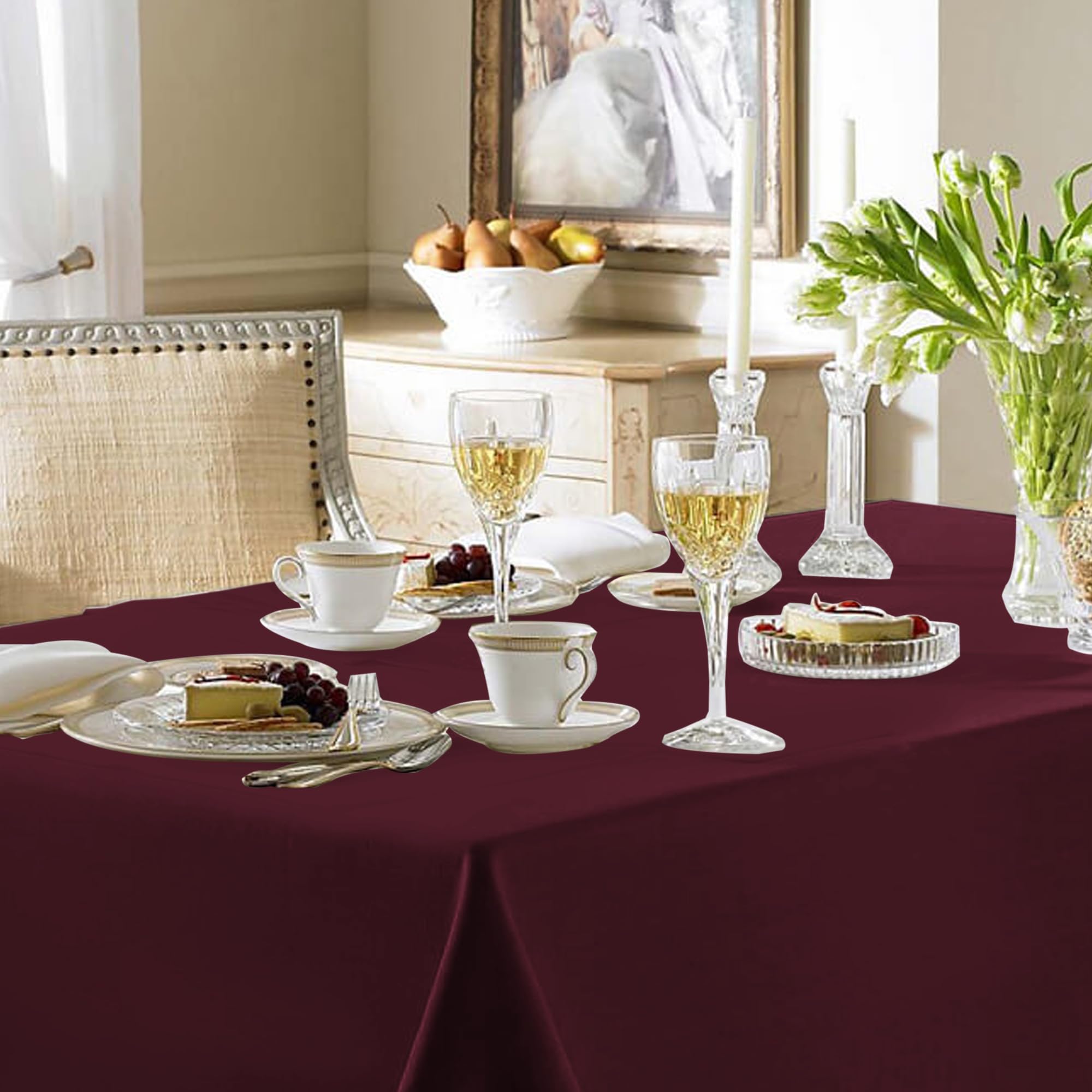 Fitable Burgundy Tablecloths for 6-8 Foot Tables, 6 Pack - 70 x 120 Inches - Reusable and Washable Table Clothes, Polyester Fabric Table Covers for Wedding, Party, Banquet